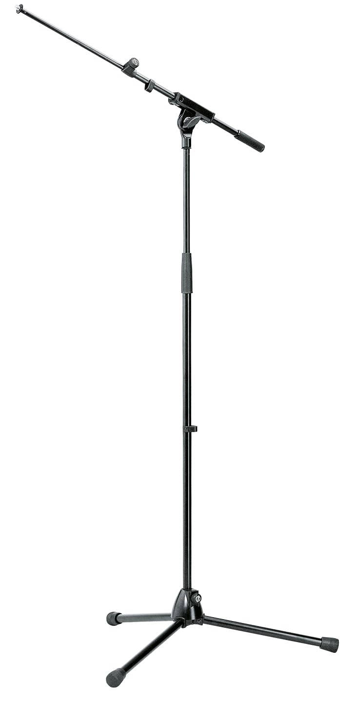 K&M Konig & Meyer 21080.500.55 Tripod Microphone Stand w/Telescoping Boom | Clutch Height Adjustment | Soft-Touch Lock | Folding Leg Design | Zinc Die-Cast Base | German Made | Black