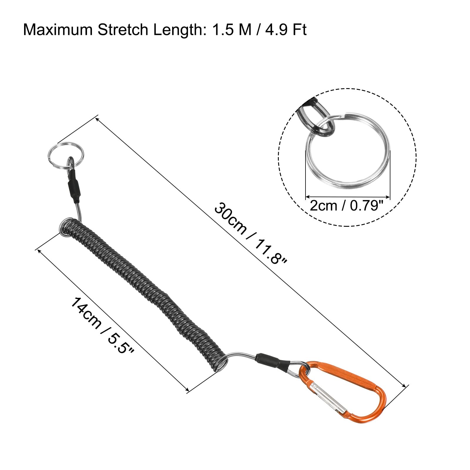 PATIKIL 4.9ft Fishing Tool Lanyard, 6 Pack Safety Cord Spiral Lanyard Tether Retractable with Orange Metal Clip Keychain for Boating Kayak, Clear Black