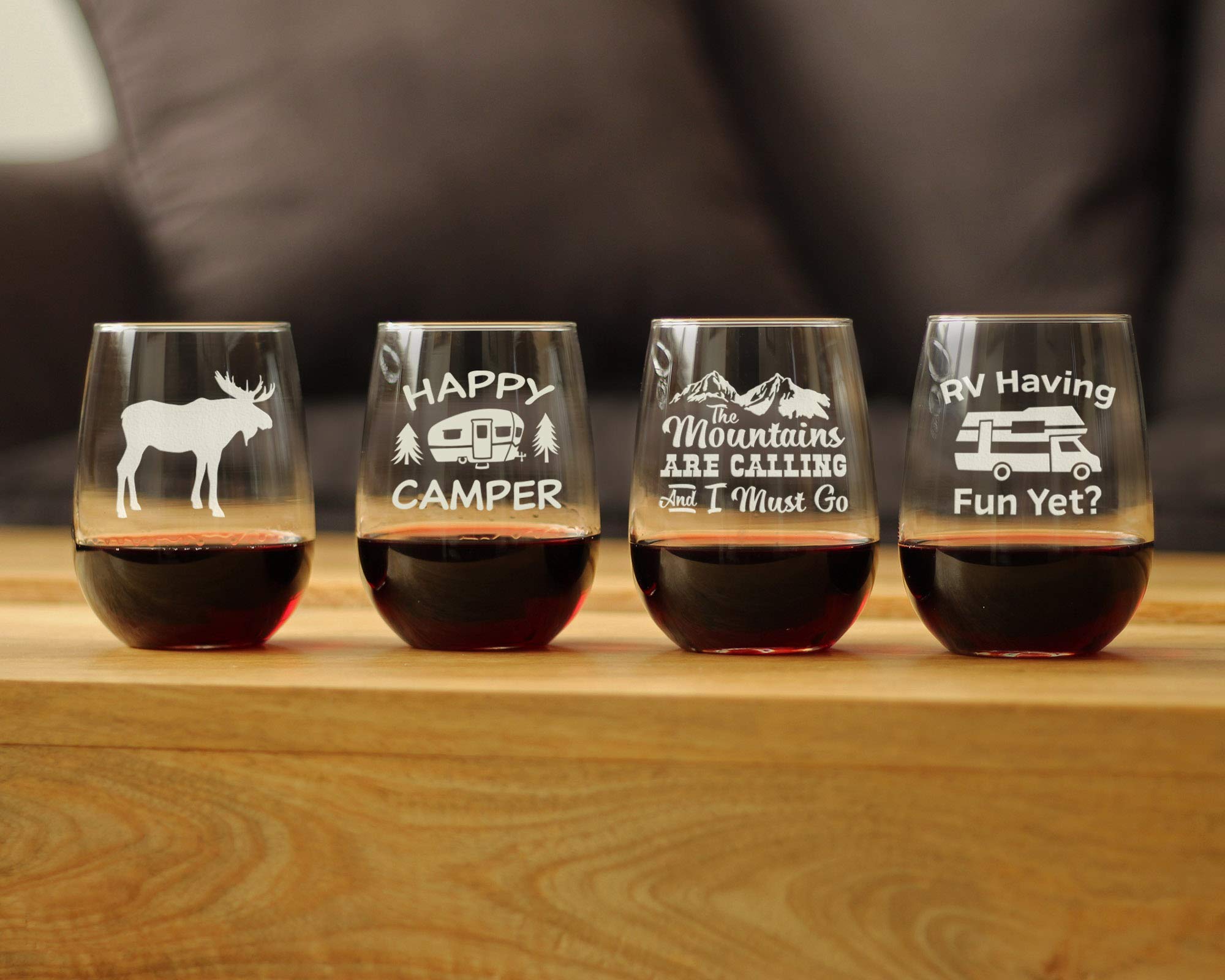 Moose Silhouette - Stemless Wine Glass - Cabin Themed Gifts or Rustic Decor - Large 17 Ounce