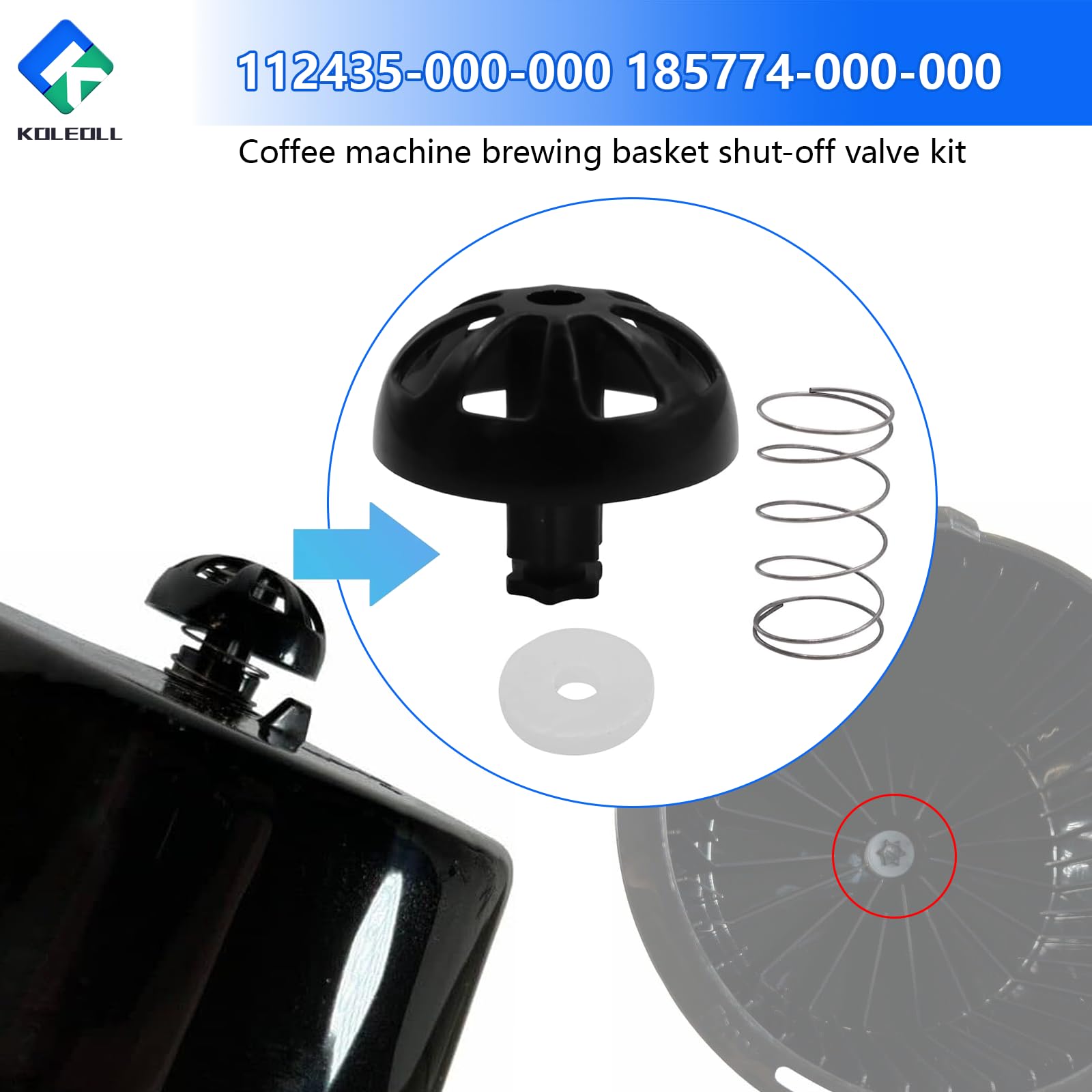 KOLEOLL 2 Pack Coffee Maker Brew Basket Stop Valve Kit 112435-000-000 185774-000-000 Compatible with Hamilton Beach Coffee Makers 990117900 990237500