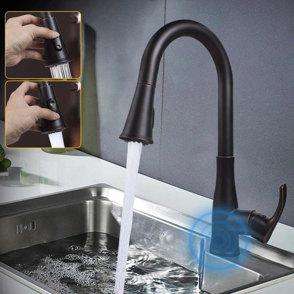 Kitchen Faucets with Pull Down Sprayer,Atalawa Touchless Kitchen Sink Faucets,Motion Sense Wave Faucet High Arc Single-Handle Brushed Nickel 1or 3 Hole Deck Mount 3 Mode,Spot Resist