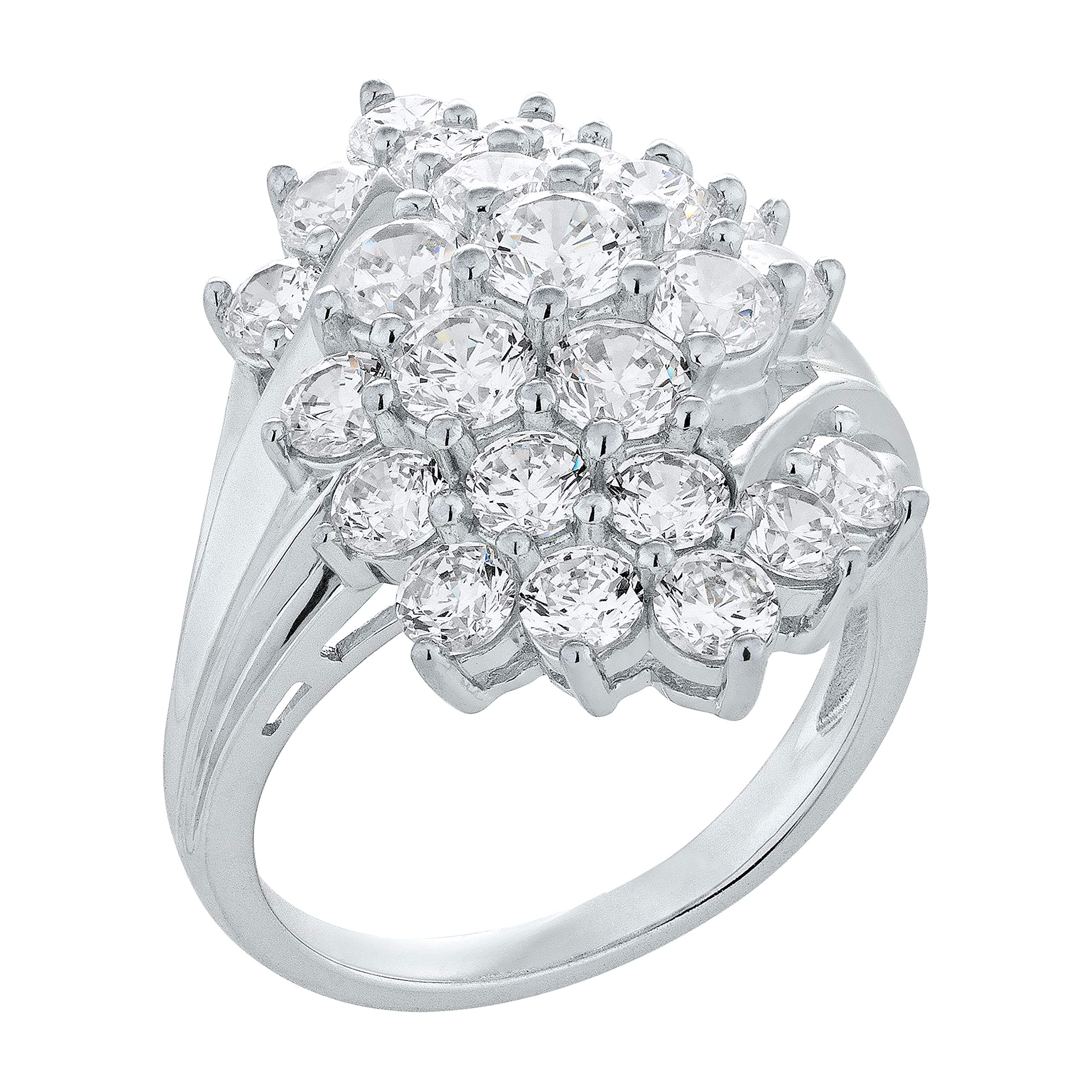 Lexi and Rose .925 Sterling Silver Cubic Zirconia Multi-Shank Cluster Cocktail Ring - Size 9