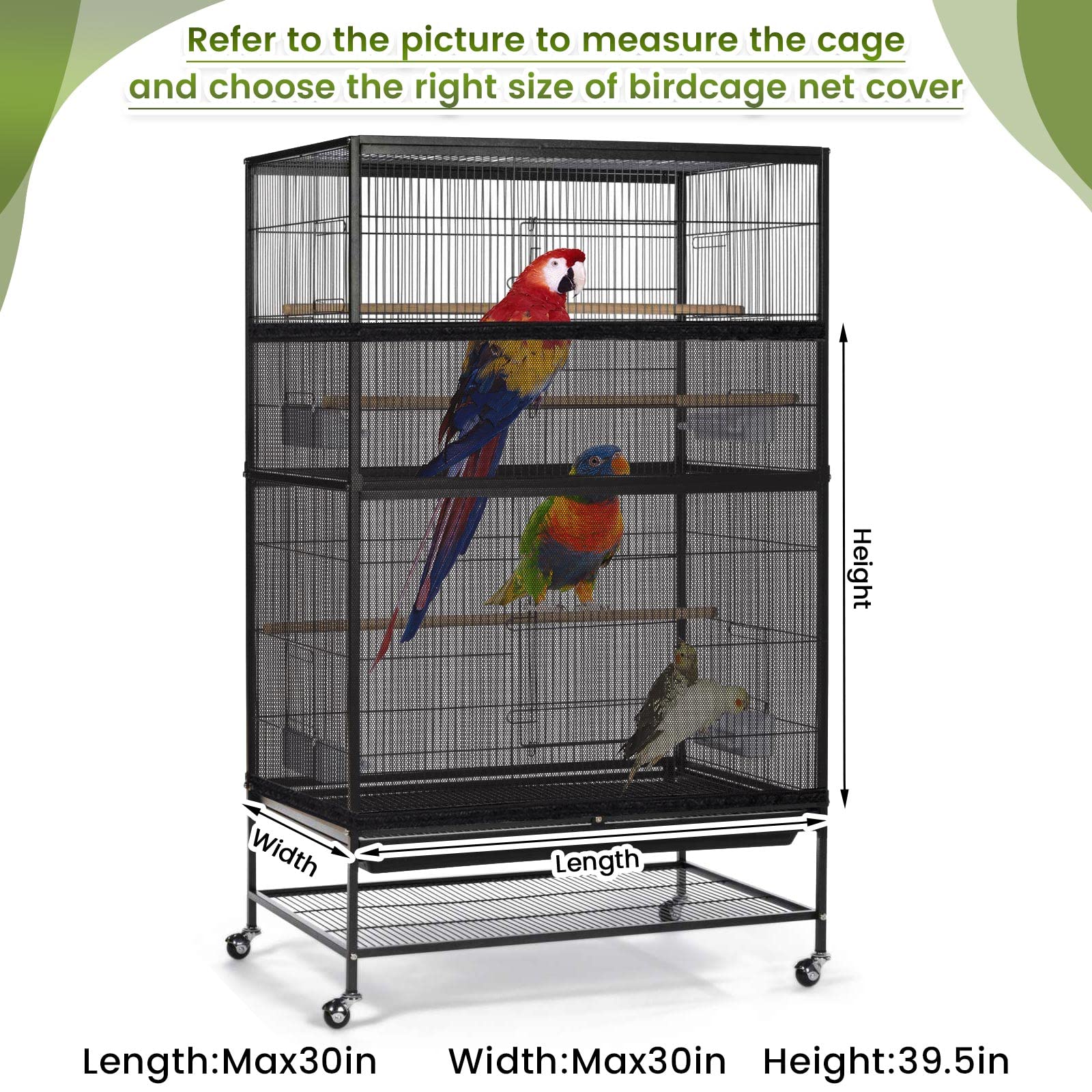 KFPPLXQ Bird Cage Cover Adjustable, Extra Large Soft Breathable Mesh Bird Cage Nettin Seed Catcher for Indoor Round Square Cage (Black, 118 x 39.5 Inch/ 300 x 100 cm)