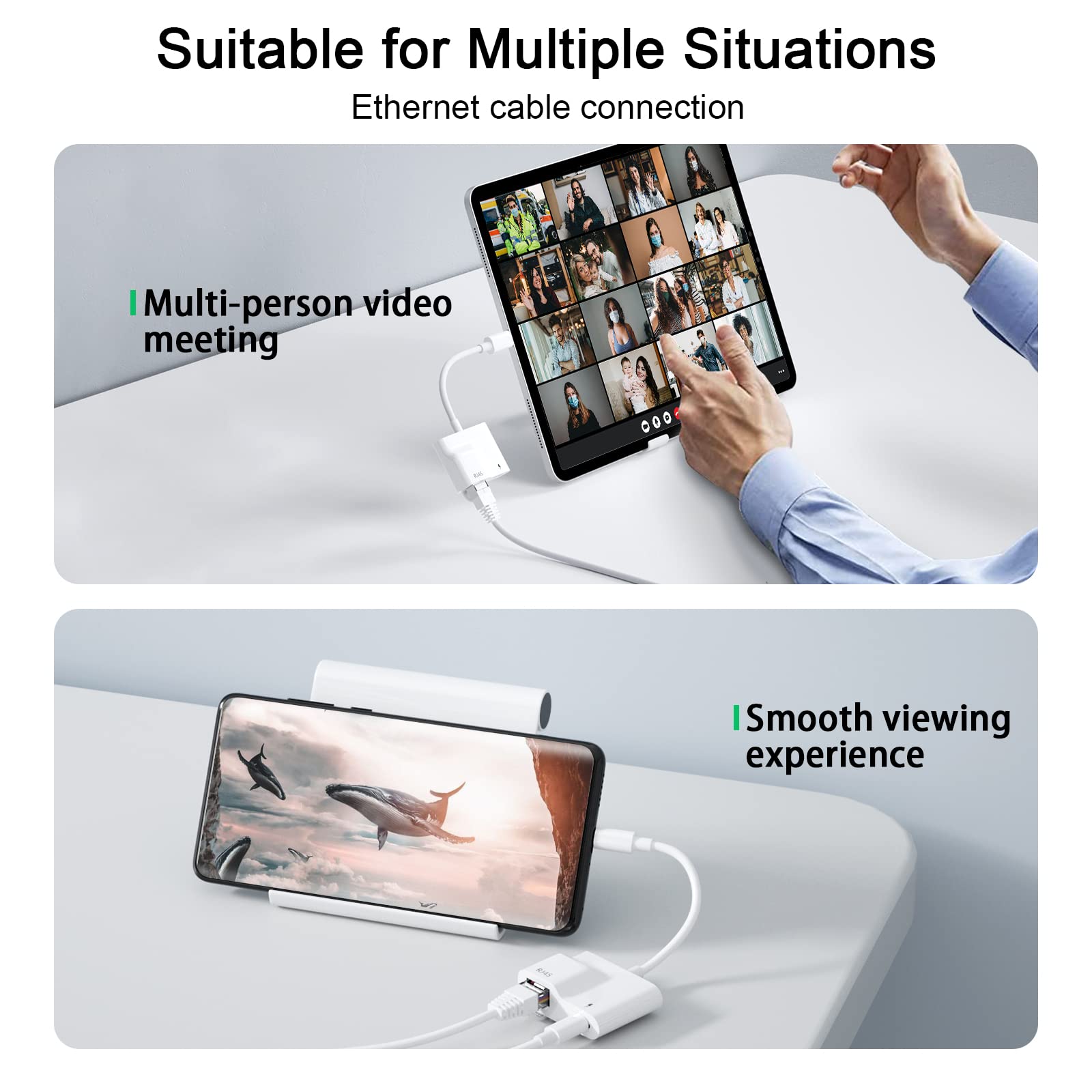 USB C to Ethernet Adapter,Type C ethernet adapter RJ45 100Mbps Ethernet Network Adapter with 60W Charger Port Compatible with MacBook Pro/Air, iPad Pro, Plug and Play