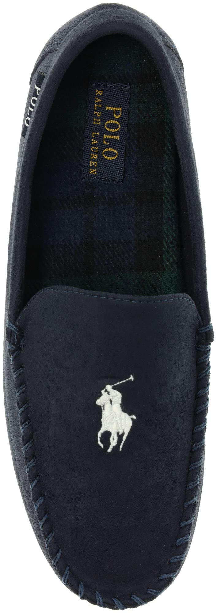 Ralph Lauren Mens' POLO Slipper, Declan Plaid Moccasin House Shoe, Navy, Size 9