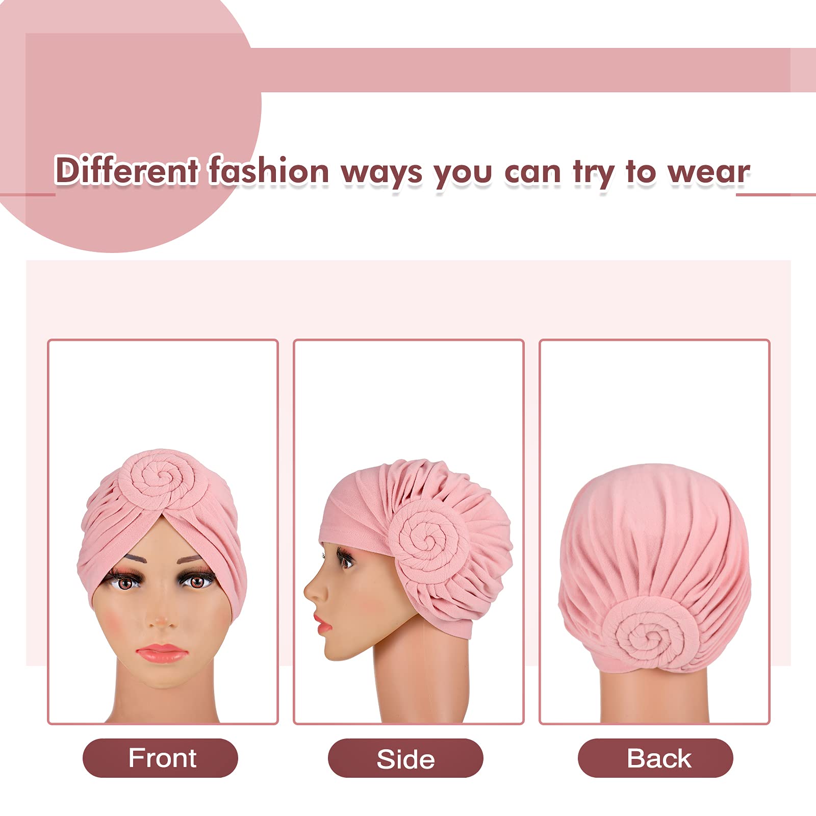 SATINIOR 4 Pieces African Pattern Headwrap Pre-Tied Bonnet Turban Knot Beanie Cap Headwrap Hat (Green, Yellow, Blue, Camel)