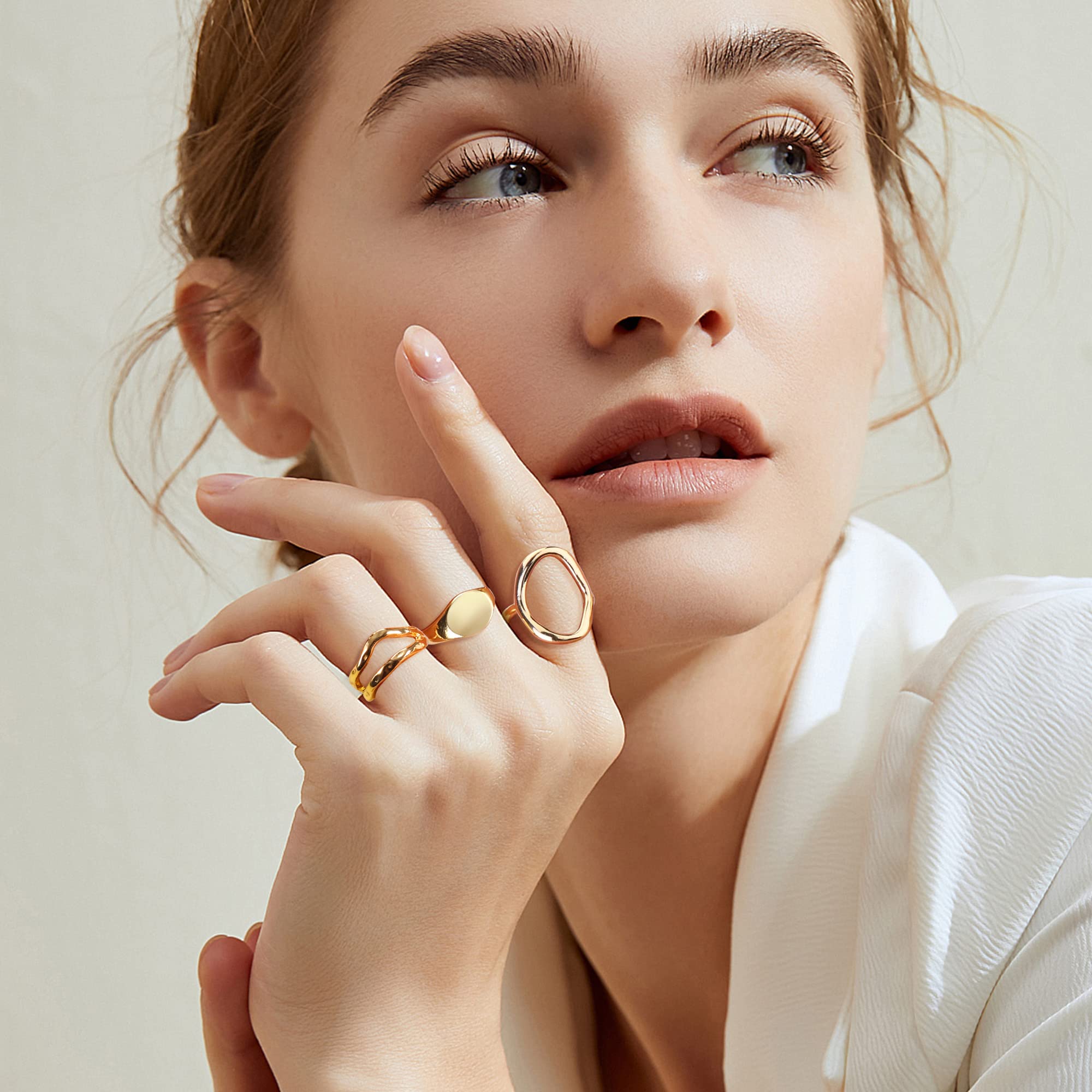 ORAZIO 12PCS Adjustable Rings for Women Gold Plated Chunky Rings Snake Croissant Stackable Adjustable Open Rings Statement Band Rings Jewelry Set