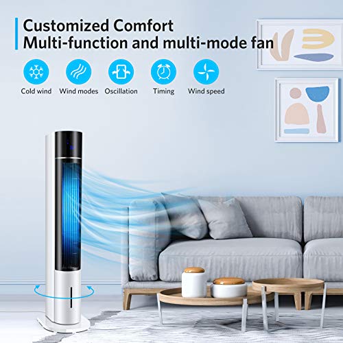 Swamp Cooler Fan, Oscillating Evaporative Air Cooler 43-inch, Quiet Air Conditioner Fan, lnstant Cool & Easy Use, 3 Modes & 3 Speeds, 12H Timer, 2 Ice Boxes, Remote & Panel Control for Room & Office