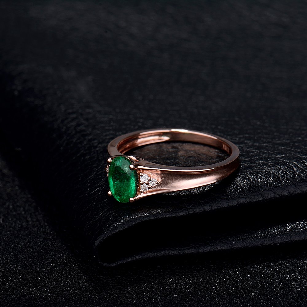 Lanmi Solid 14K Rose Gold Natural Green Emerald Diamonds Engagement Ring Wedding Rings for Ladies Women Promotion