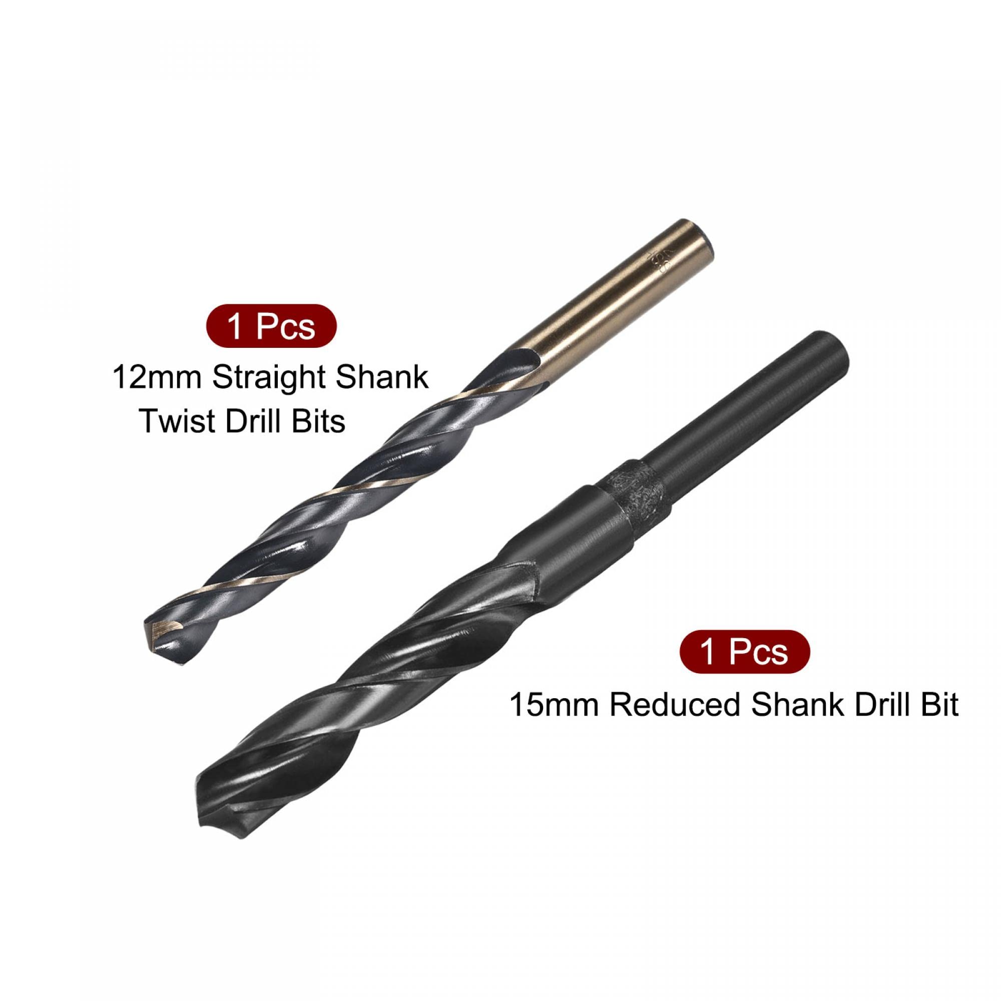 uxcell Drill Bits 12mm HSS 4341 with 12mm Shank, 15mm HSS 9341 with 1/2 Inch Shank