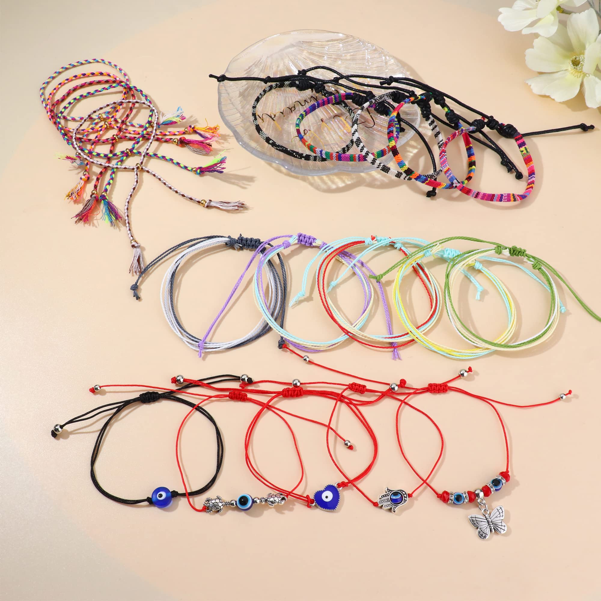 ORAZIO 20PCS String Friendship Anklet Bracelets For Women Men Colorful Woven Ankle Bracelets Adjustable Rope Braided Bracelet Waterproof Handmade Thread Boho Evil Eye Anklet Summer Beach Anklets