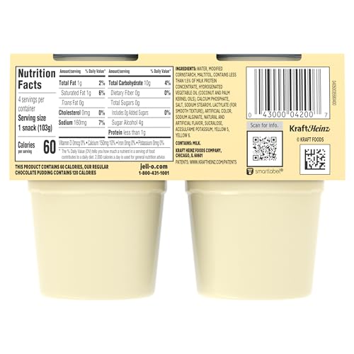 Jell-O Vanilla Sugar Free Refrigerated Pudding Cups Snack (4 ct Cups)