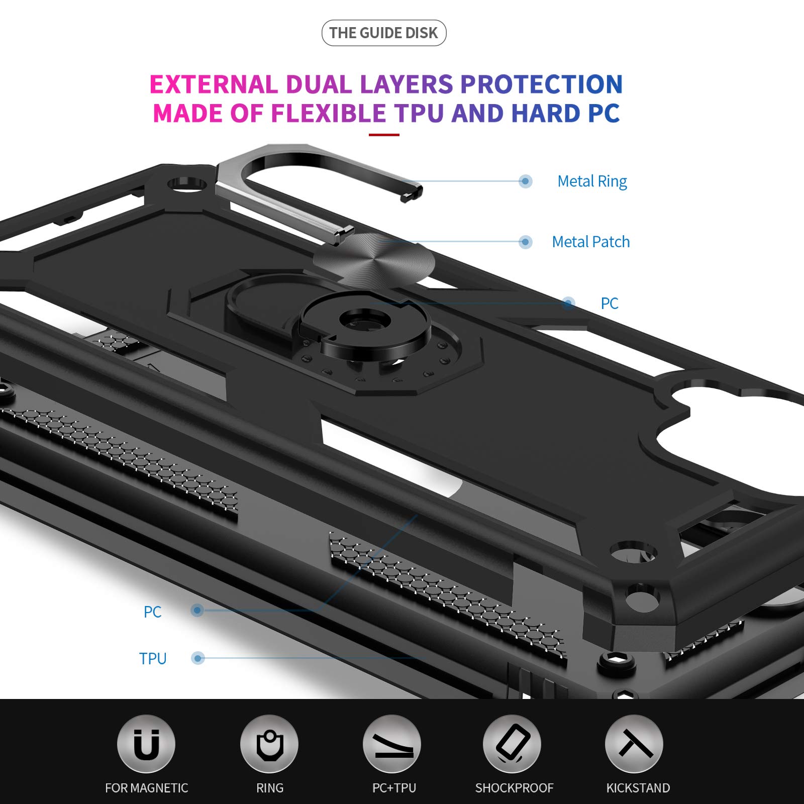 LeYi for Galaxy A12 Phone Case, Cell Phone Case for Samsung A12 Case with [2 Pack] Tempered Glass Screen Protectors, [Military-Grade] Magnetic Ring Kickstand Phone Case for Galaxy A12 5G, Rose Gold