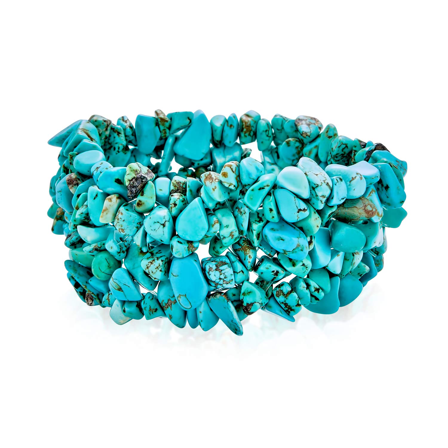 Large Wide Stabilized Turquoise Cluster Chips Bib Statement Collar Necklace Stretch Bracelet for Women Jewelry Set