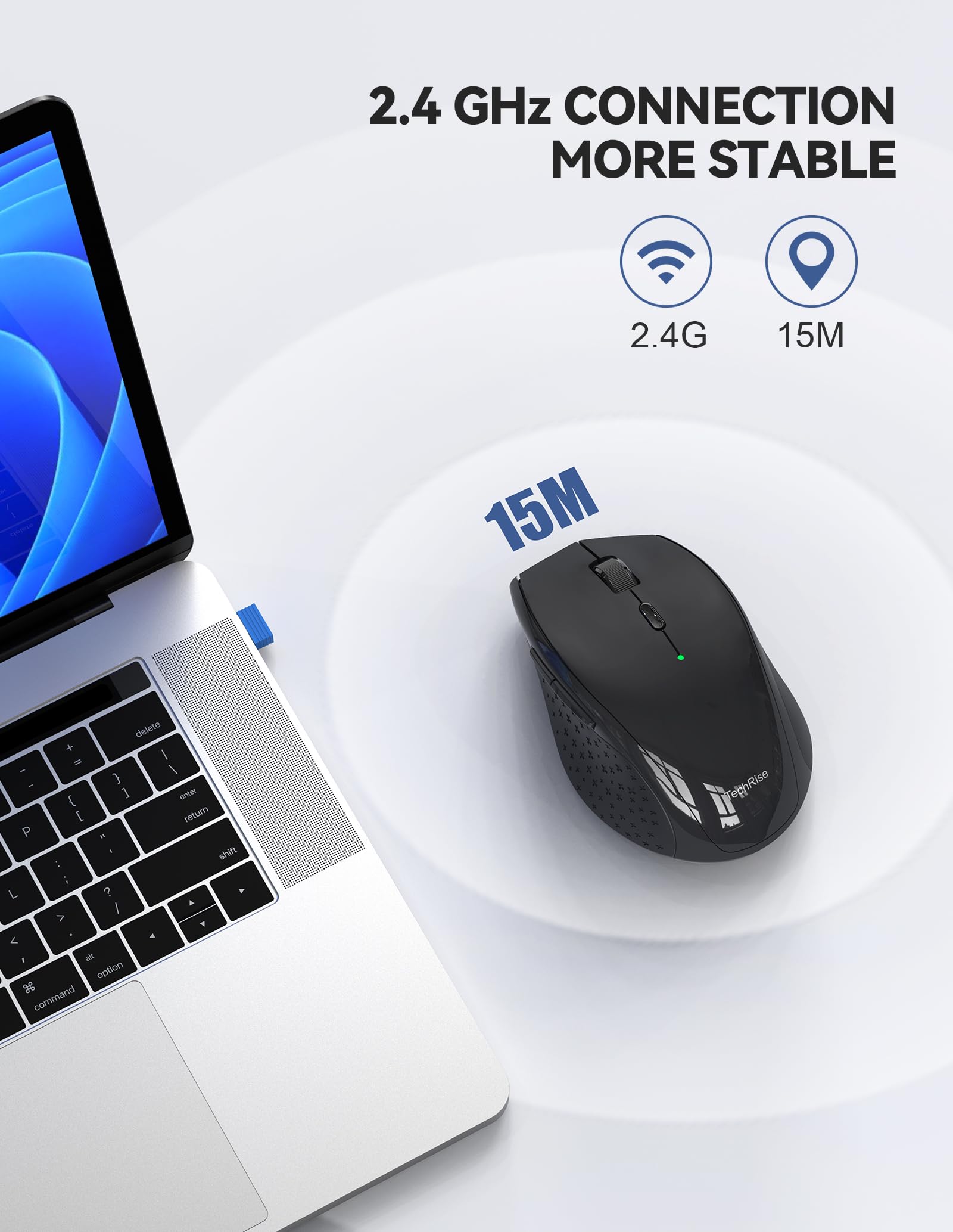 TechRise Wireless Mouse for Laptop, Computer Mouse with 4800 DPI, 30 Months Battery Life, Cordless Mouse Compatible with Android/Windows/Linux, USB Mouse for Laptop PC Desktop