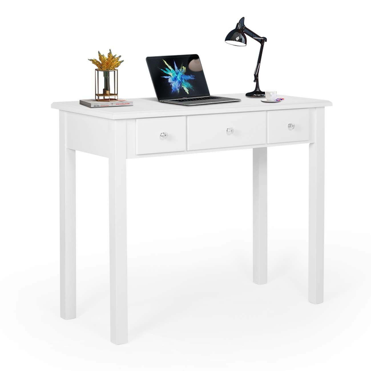 LOMENTICSYDF Home Office Desk Vanity Table with 3 Drawers Writing Desk Bedroom Dressing Desk, Suitable for Small Spaces White