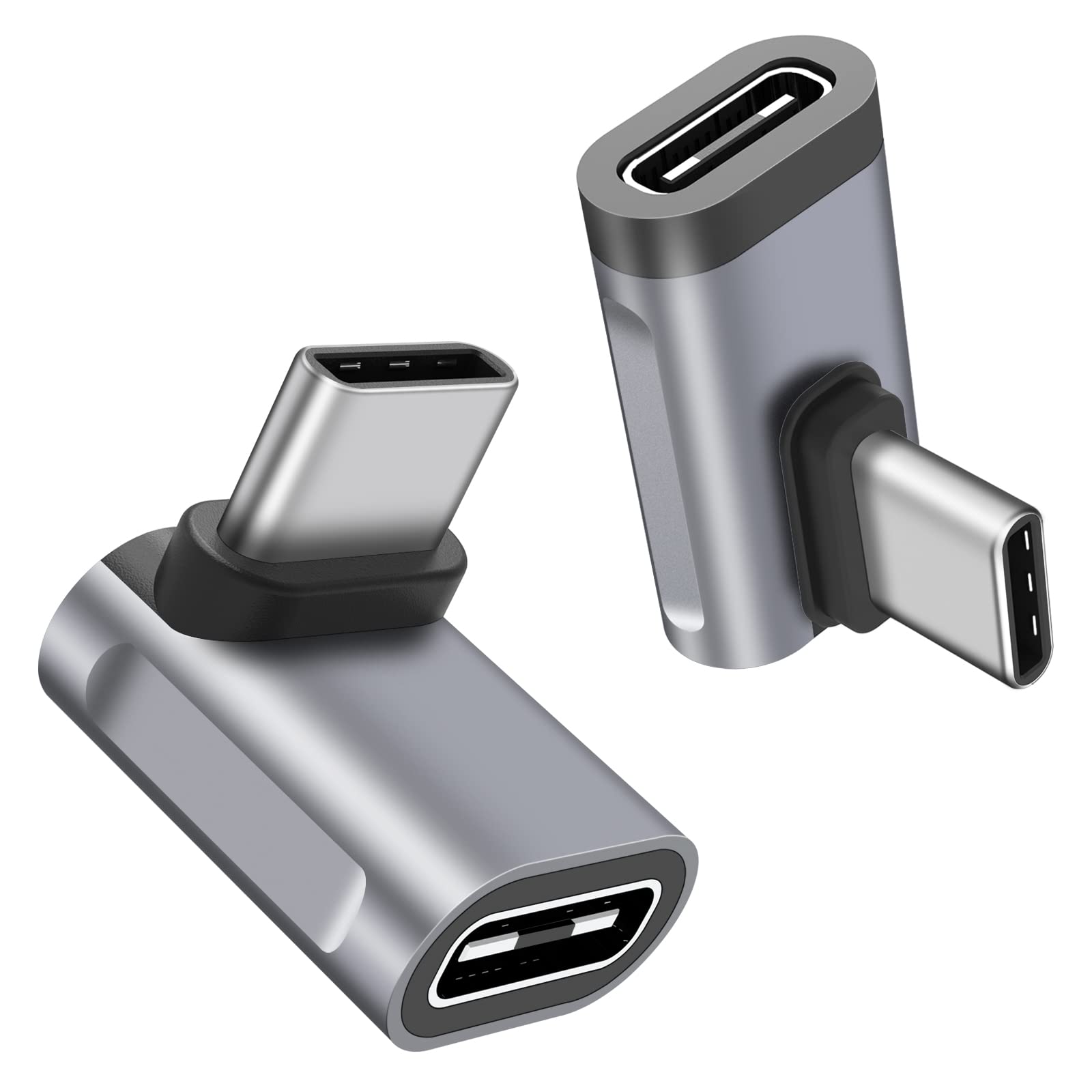 TECHTOBOX Right Angle USB-C Adapter 2-Pack Flat 90 Degree Type C Gen 2 Male to Female Adapter Support 40Gbps Data 60W Fast Charging 8K Video for Laptop,Steam Dock,Switch,Tablet,Mobile Phone