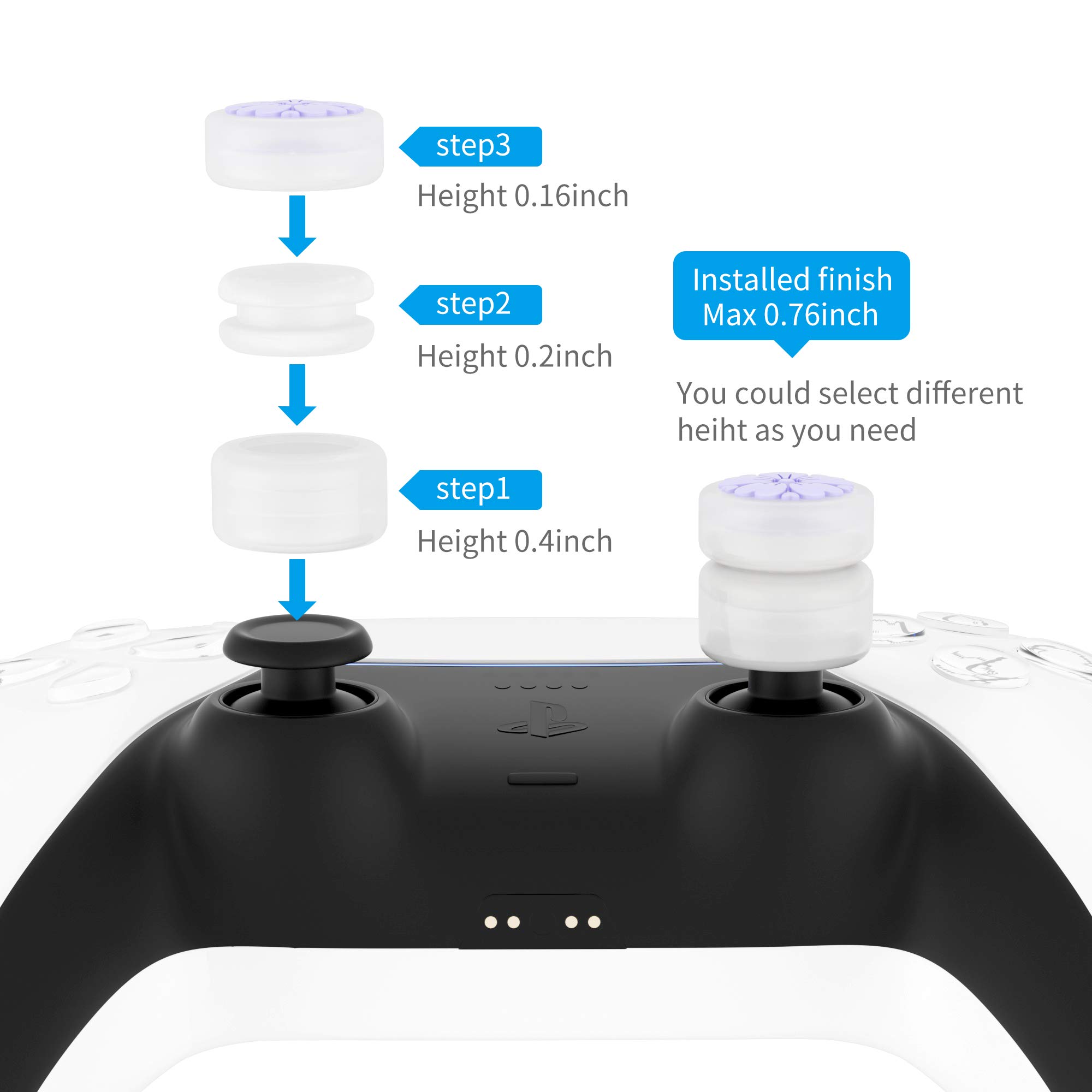 LeyuSmart Thumb Grip Caps for Playstation5 PS5 PS4 Xbox Switch Pro Controller,Sakura Thumbstick Caps for Joystick (Clear White)