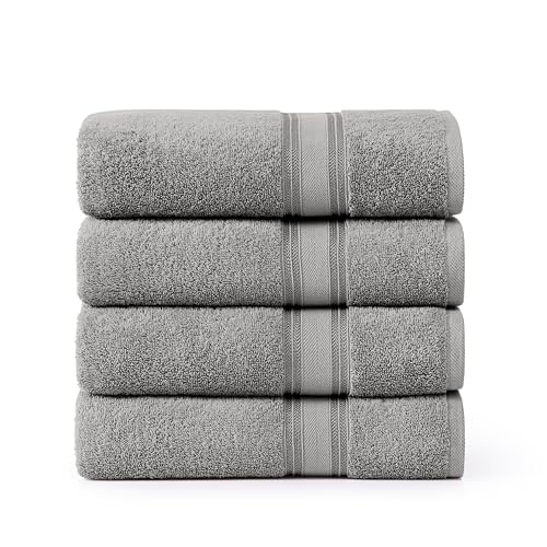 LANE LINEN Extra Large 100% Cotton Bath Sheets, 4 Piece Set, Quick Dry, Hotel Spa Quality Towels, 35 x 66 Inches, Space Grey