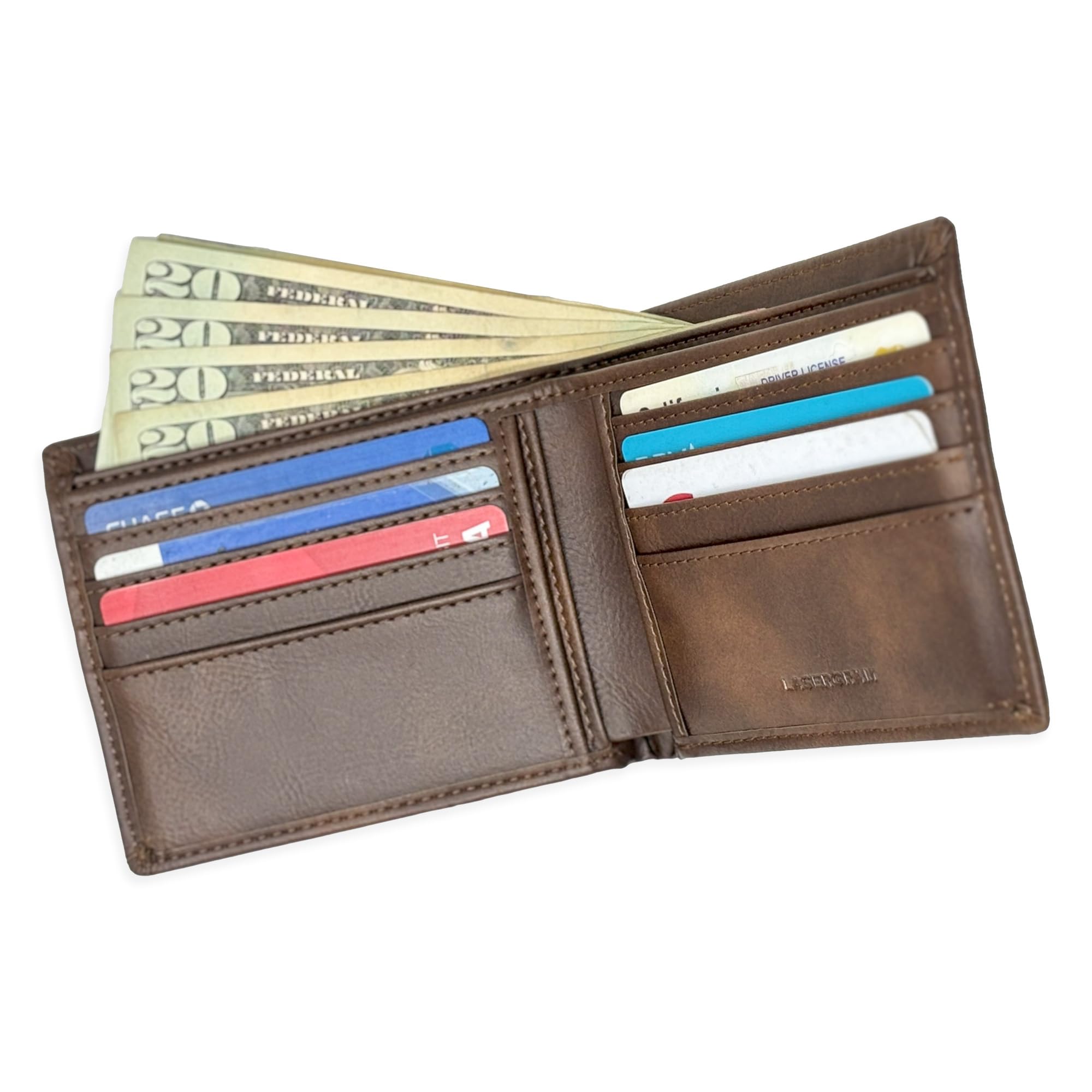 LaserGram Faux Leather Bi-Fold Wallet, Baseball Ball, Personalized Engraving Included (Rustic with Gold)