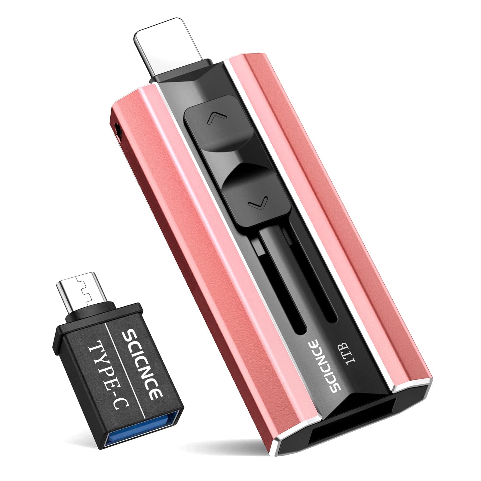 USB Flash Drive 1TB Intended for iPhone iPad, SCICNCE iPhone Memory Stick External Storage Thumb Drive Photo Stick Compatible with iPhone, Android and Computer (Rose Gold)