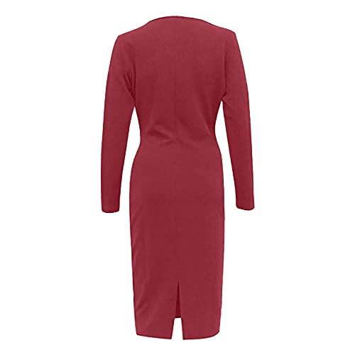 Pinkpaopao Elegant Empire Waisted Slim Dress for Women Ruched Deep V Neck Wrap Dress Solid Color Back Split Midi Dress