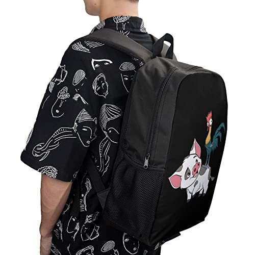 Moana Pua Pig and HeiHei Chicken Printed Backpack 17 Inch Shoulders Daypack Large Capacity Laptop Bag for Men Women