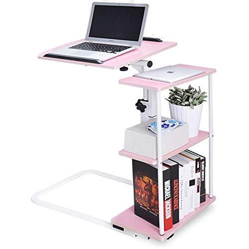 LWW Table,Desks Portable Laptop Cart with Tilting Surfaces for Right Adjustable Workstation with Wheels for Home Office/Height 70-95 cm Adjustable -Workbench,Pink