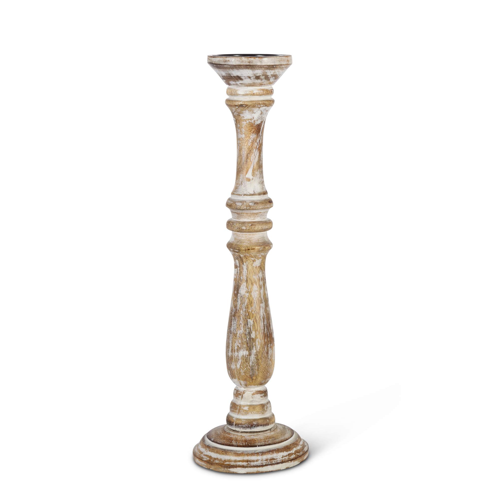 Lone Elm Studios 20" H Mango Wood Candle Holder Home Decor, 6InL x 6InW x 20InH, White