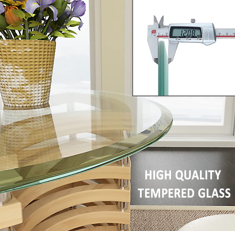 Wlvos 40" Inch Round Tempered Glass Table Top Clear Glass 1/2" Inch Thick Beveled Polished Edge