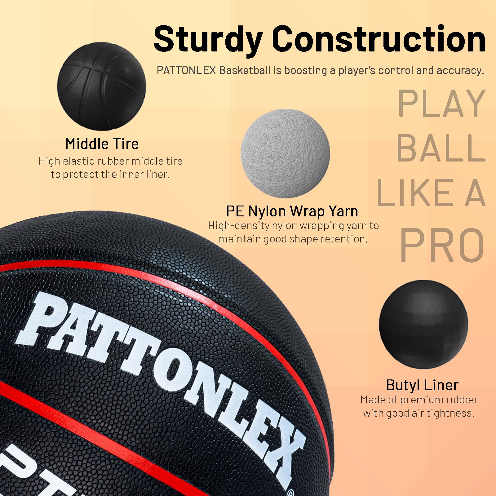 PATTONLEX Basketball - Official Size 7 (29.5") - Composite Leather - Indoor/Outdoor Ball for Men(Blue/Yellow)