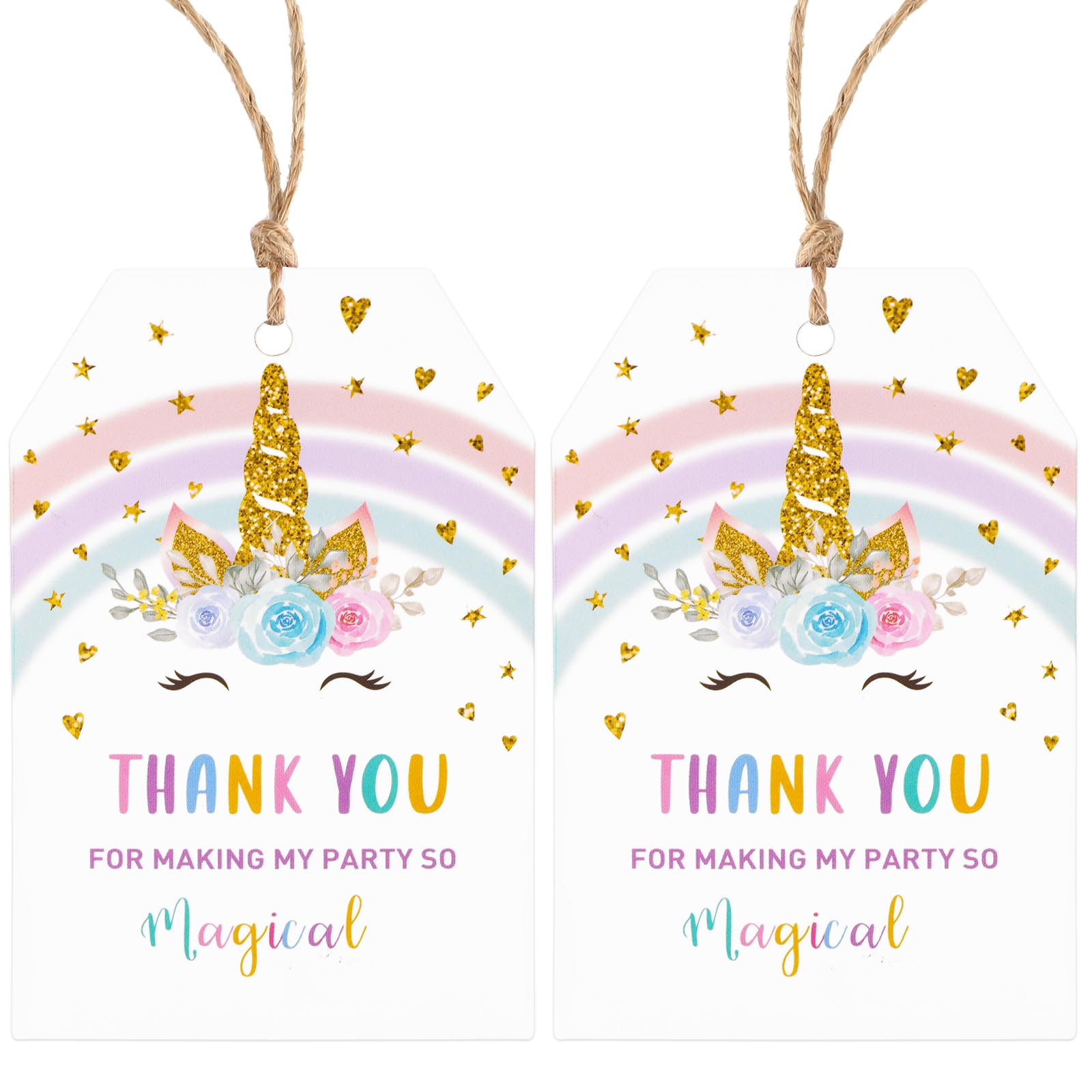 Unicorn Thank You Tags with String Unicorn Party Favor Tags 50PCS Unicorn Birthday Thank You Gift Tags Magical Rainbow Design Birthday Gift Tags for Unicorn Birthday Baby Shower Party Favors Decor