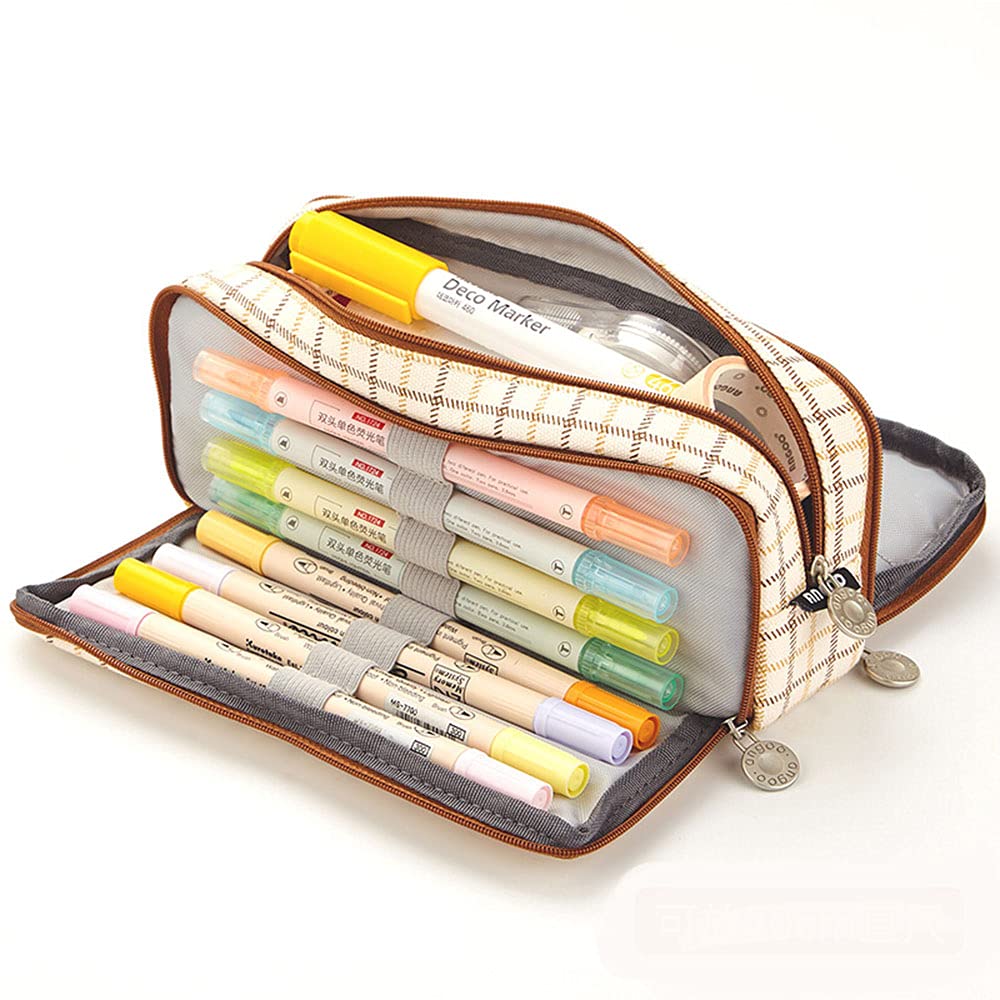 LZ Large Pen Case Large Capacity Pen Case Large Capacity Stationery Box Marker Pen Case Fashion Storage Bag Student School Office (Turquoise lattice)