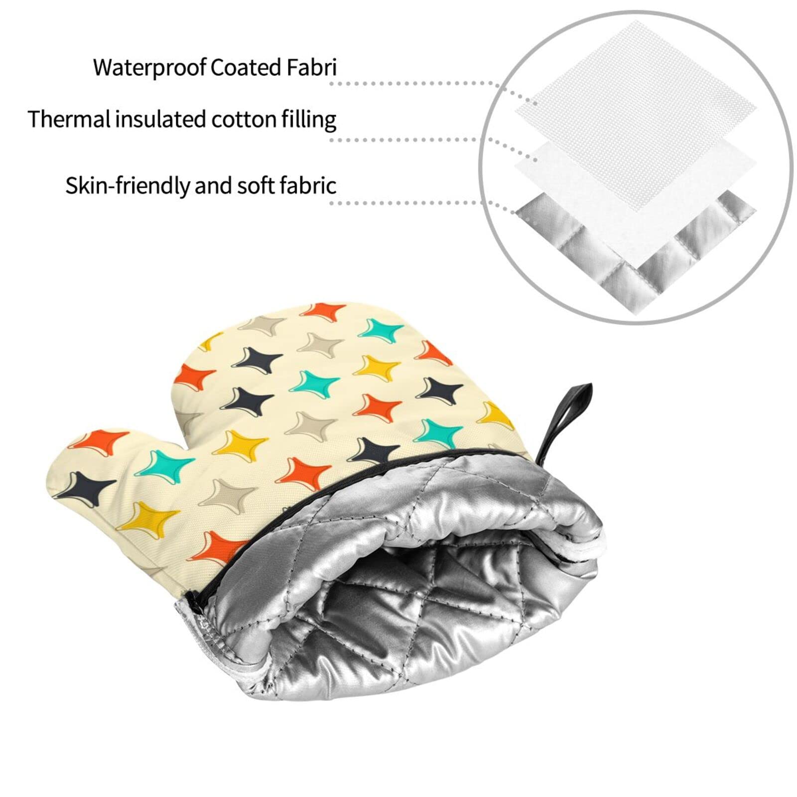 Modern Atomic Stars Retro Colors Oven Mitts and Pot Holders 4pcs Sets,Funny Kitchen High Heat Resistant Oven Mitts,with Oven Gloves and Hot Pads Pot Holders for Baking Cooking BBQ Grilling