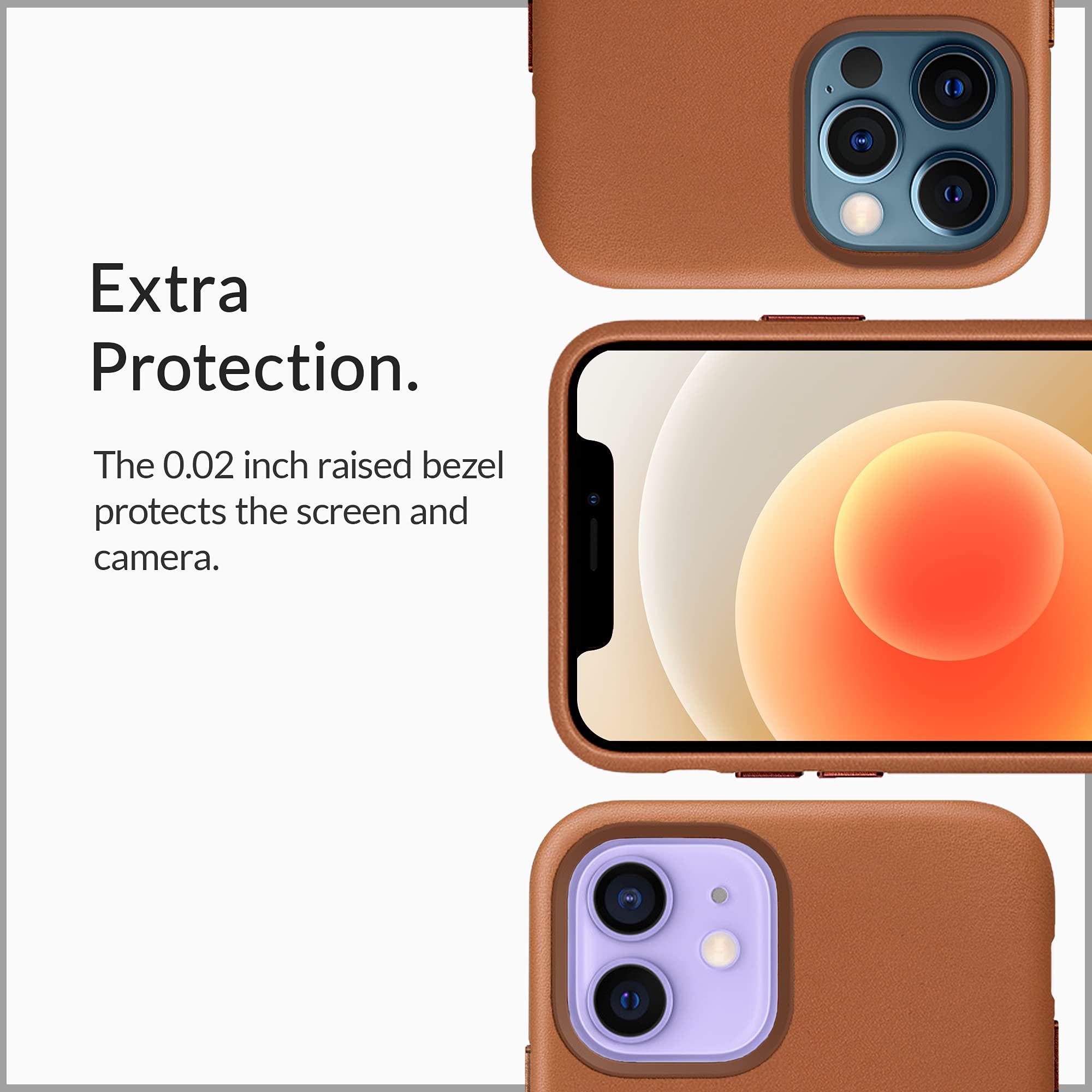 LONLI Classic | Genuine Nappa Leather Case with Built-in Magnets for MagSafe - for Apple iPhone 12 | 12 Pro - (6.1 inch, Caramel)