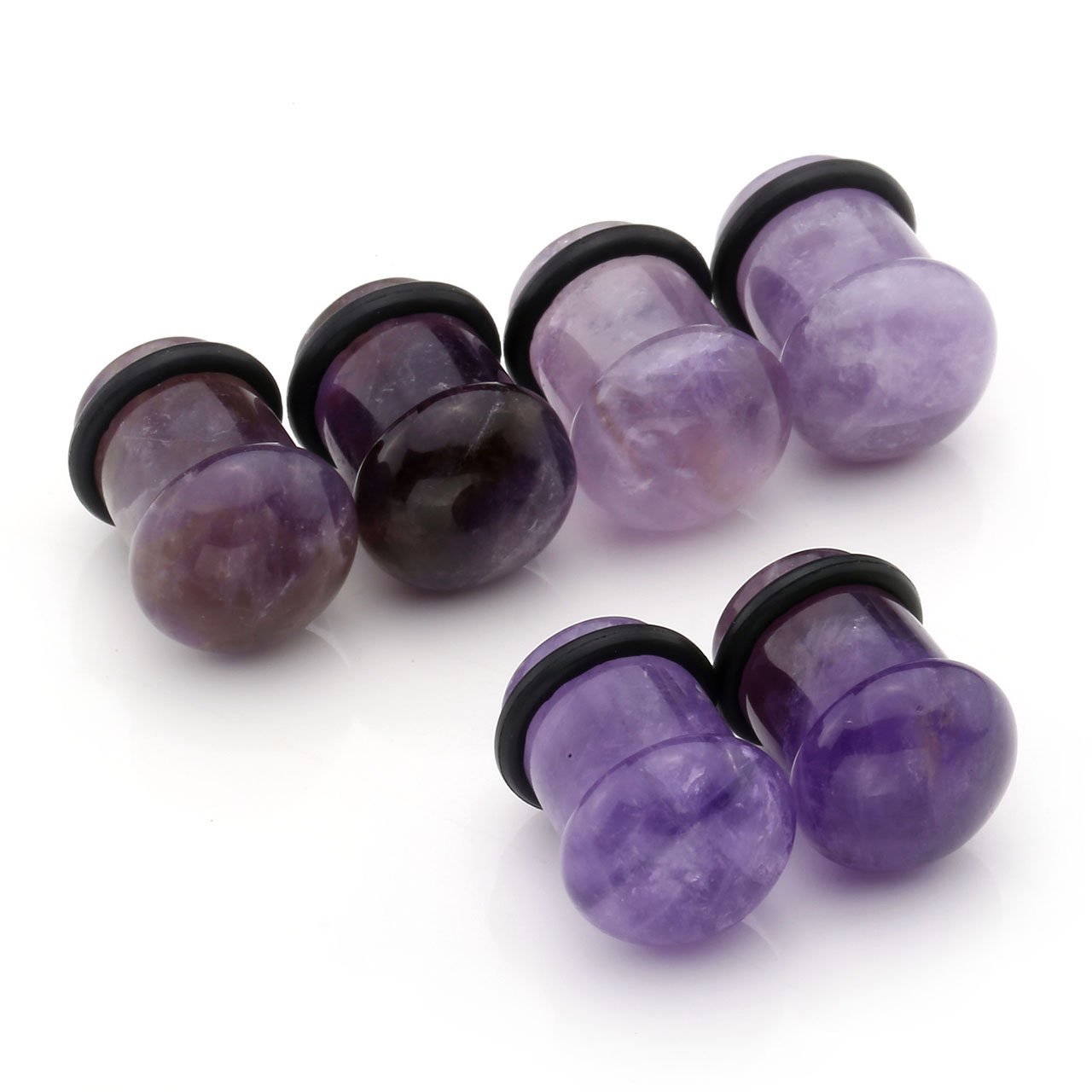 Jovivi Set of 4 Pairs Single Flare Natural Semi-Precious Stone Mushroom Saddle Plugs with O-Ring Stretcher Expander Gauges Kit 0G