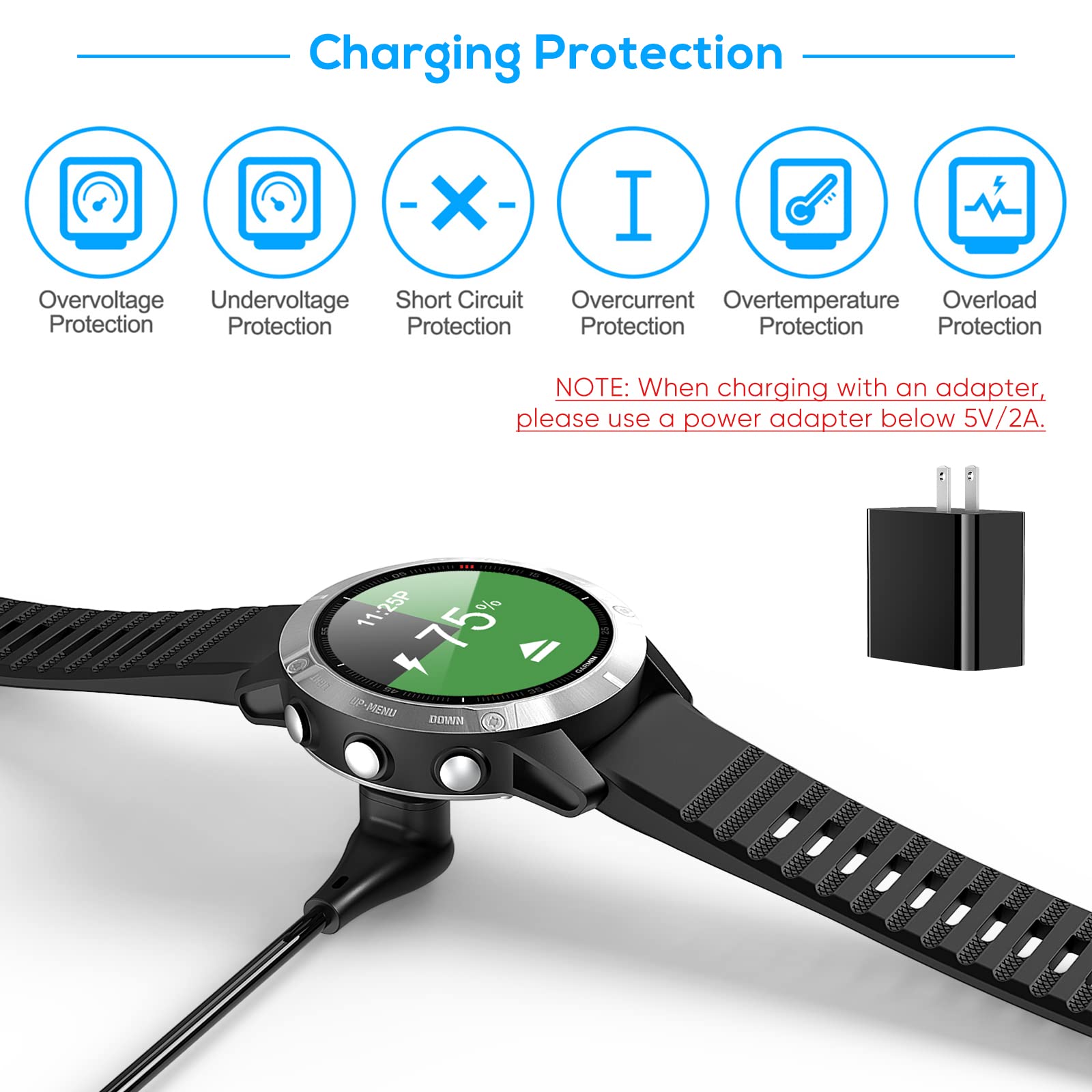 YUANHOT 2 Pack Upgraded Charger Cable for Garmin Watch, Elbow Design Charging Cable Compatible with Garmin Fenix 7/7S/7X, Instinct 2/2S, Vivoactive 4/4S/3, Venu 2/2S/Sq, Forerunner 245/945/55/45.etc