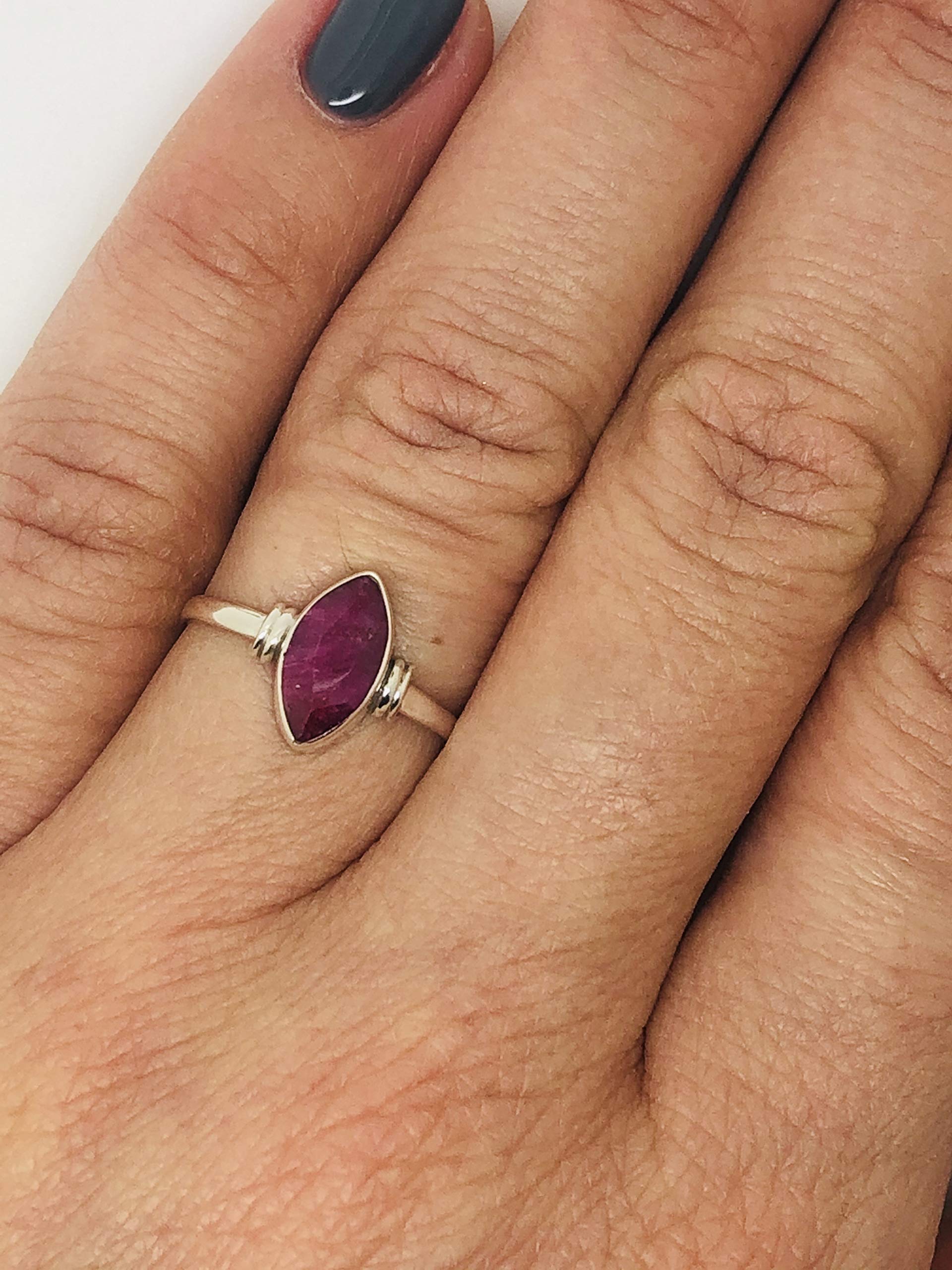 Koral Jewelry Cut Marquise Created Ruby Delicate Ring 925 Sterling Silver Vintage Tribal Gipsy Boho Look (6)