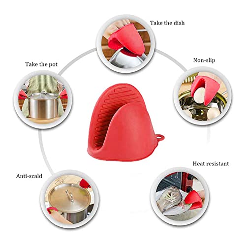Yvnicll Silicone Oven Mitts Heat Resistant for Kitchen, Finger Protector Pot Holder for Kitchen,Cooking,Baking,BBQ - Heat Resistant Gloves(Red)