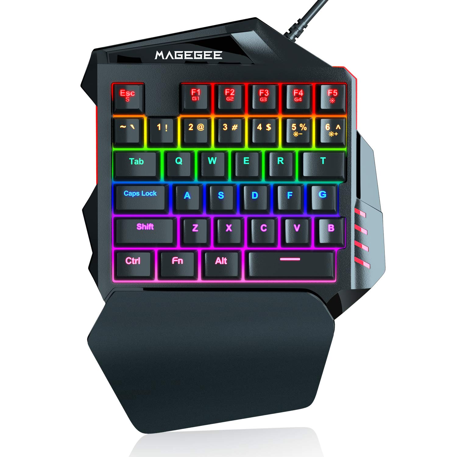 MageGee One-Handed RGB Mechanical Gaming Keyboard, 35 Keys Rainbow Backlit Wired Keyboard, Black Switches, Support Wrist Rest, Portable Mini Gaming Keypad with Programmable Keys Macro Recording