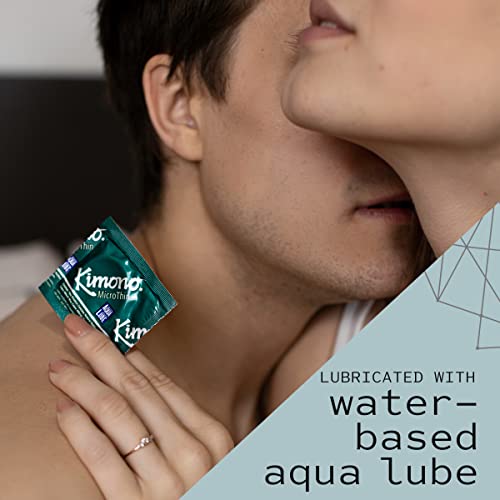 Kimono Microthin Plus - Premium Lubricated Natural Latex Condoms, Ultra Thin with Extra Moisture and AquaLube, Vegan-Friendly, No Latex Odor - Enhanced Sensitivity - Pack of 12