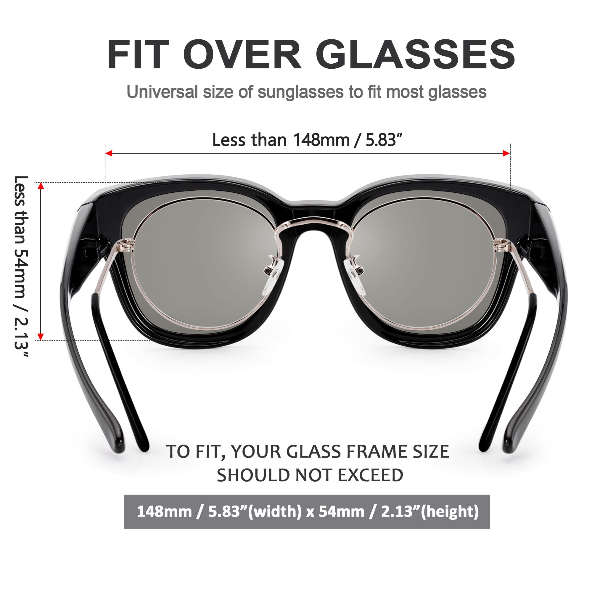 Paukis Over Glasses Sunglasses for Women Men, Polarized UV Protection, Large Round Cat Eye Oversized Solar Shield Fits Over - Mirror Lens