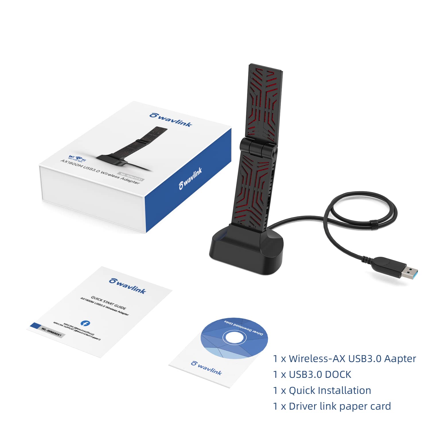WAVLINK AX1800 WiFi 6 USB Adapter for PC, Dual Band Wireless USB Network Adapter for Desktop Laptop, 5GHz & 2.4GHz, MU-MIMO, 802.11ax, Supports Windows 11/10/7