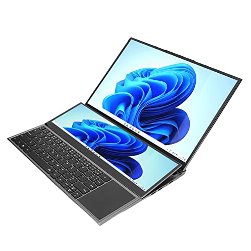 VINGVO 16 Inch Laptop, Double SSD 16GB RAM 256GB ROM 100‑240V 14in Auxiliary Display Office Laptop for Travel (US Plug)