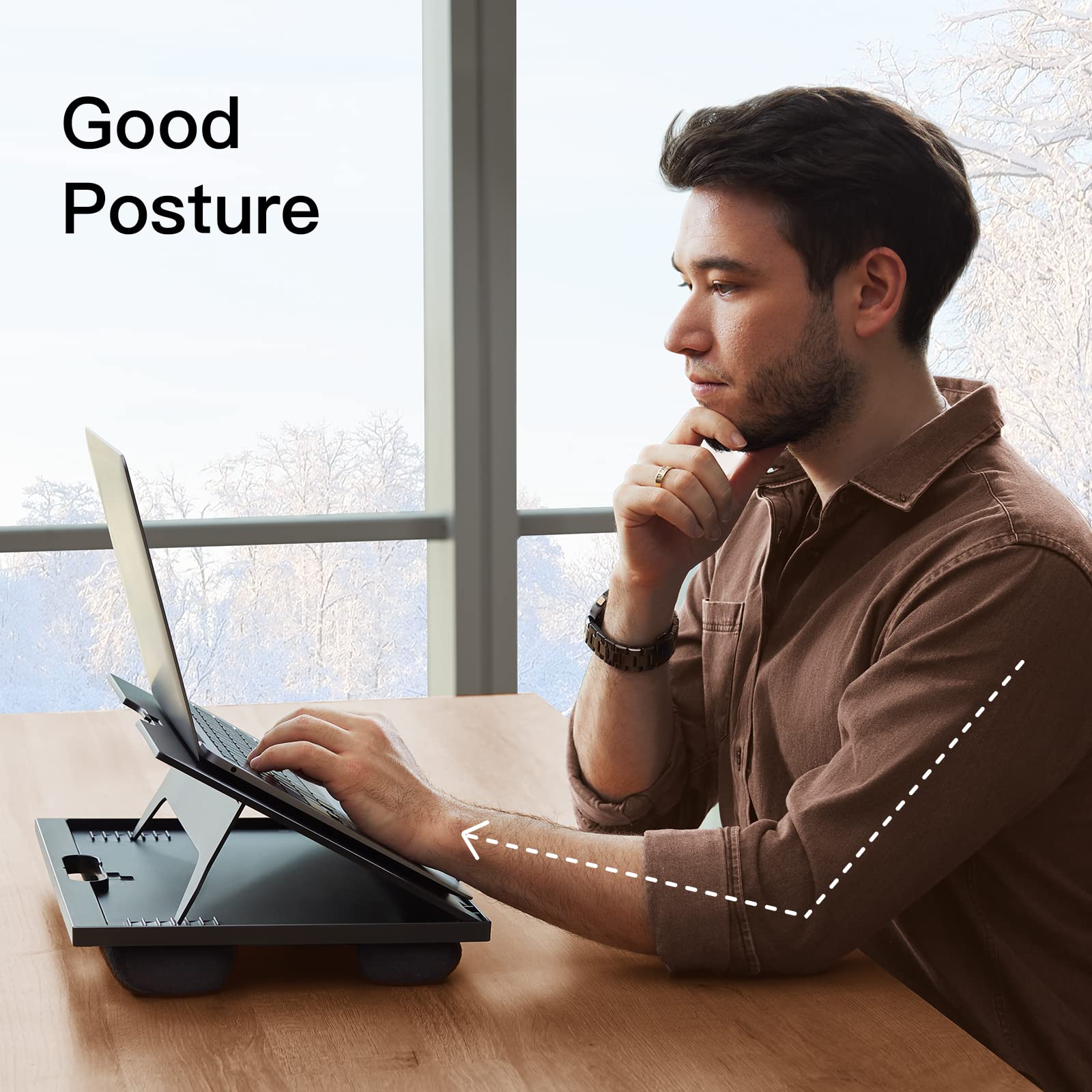LORYERGO Laptop Lap Desk - Adjustable Lap Desk for Laptop with 8 Angles & Dual Cushions, Computer Lap Desk Fits up to 15.6 Inch Laptops, Portable Laptop Desk Lap Table with Handle for Bed/ Sofa/ Car