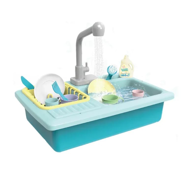 Learnify Running Water Pretend Working Kitchen Sink Toys Electric Dishwasher Play Pretend Emulational Play Kids Toy Sink Great Gift Idea