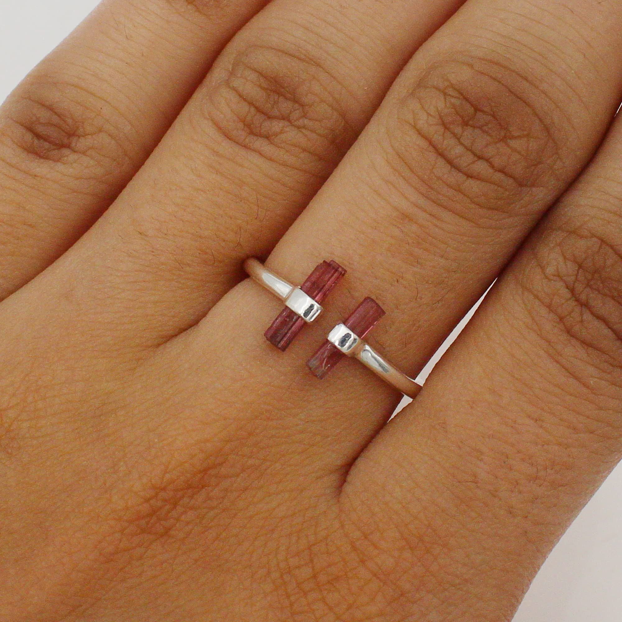 Preciously Mine Watermelon Tourmaline Rings Raw Pencil Rings 925 Silver Rings Women Adjustable Rings Weddings Rings