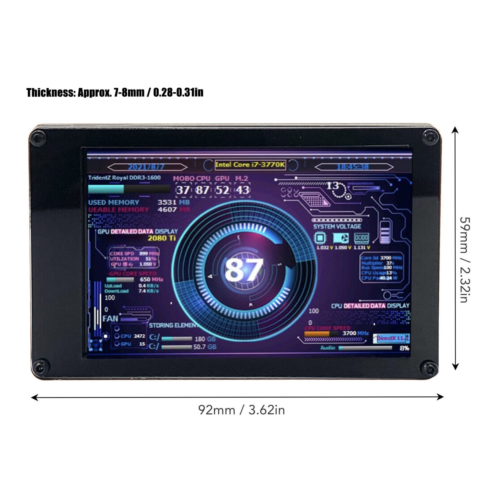 VINGVO CPU Data Monitor, 3.5 Inch Energy Saving Clear Image Mini USB IPS Display for Office