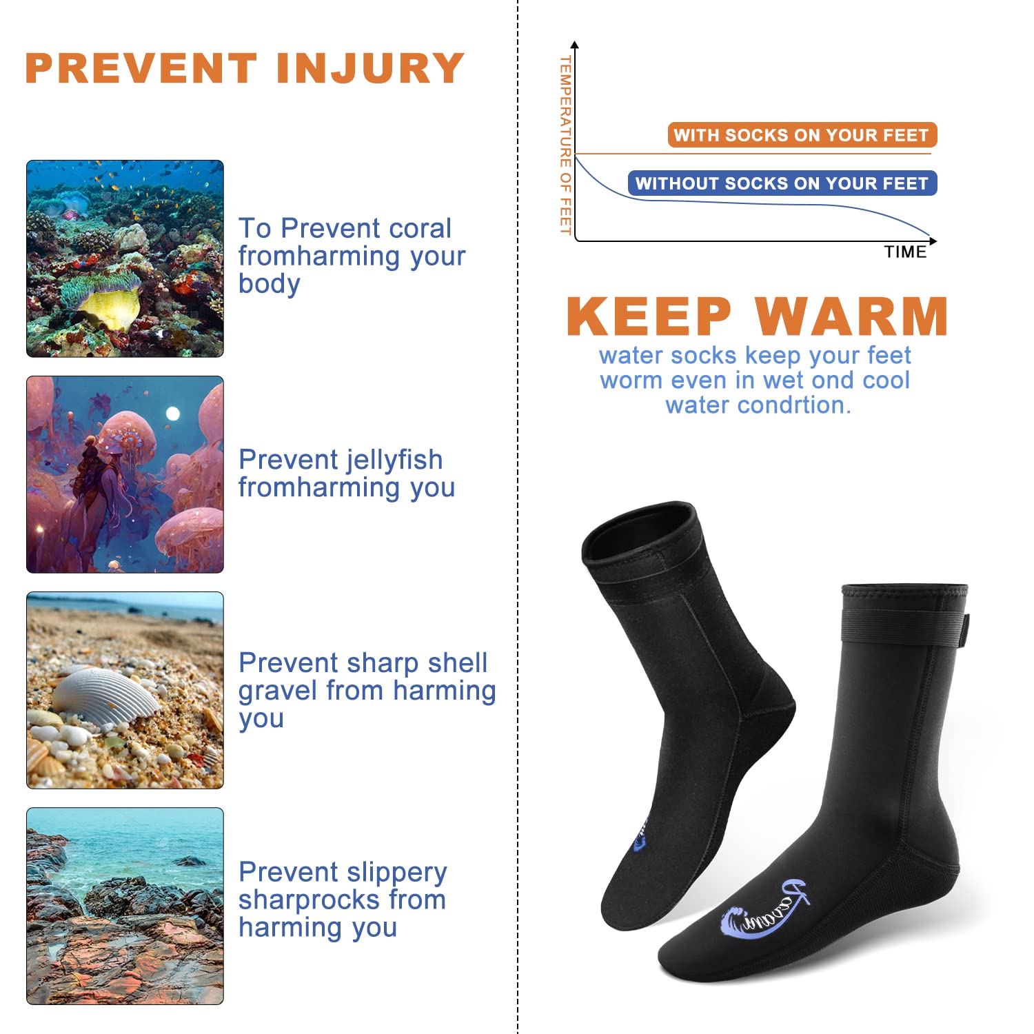 ravani 5mm Neoprene Wading Socks,Dive Socks Men Women,Ottman Fabric Sole Provides Extra Durability,Raised Threads Offer Strong Anti-Skid Ability,Wetsuit Boots for Surfing,Diving, Water Socks…