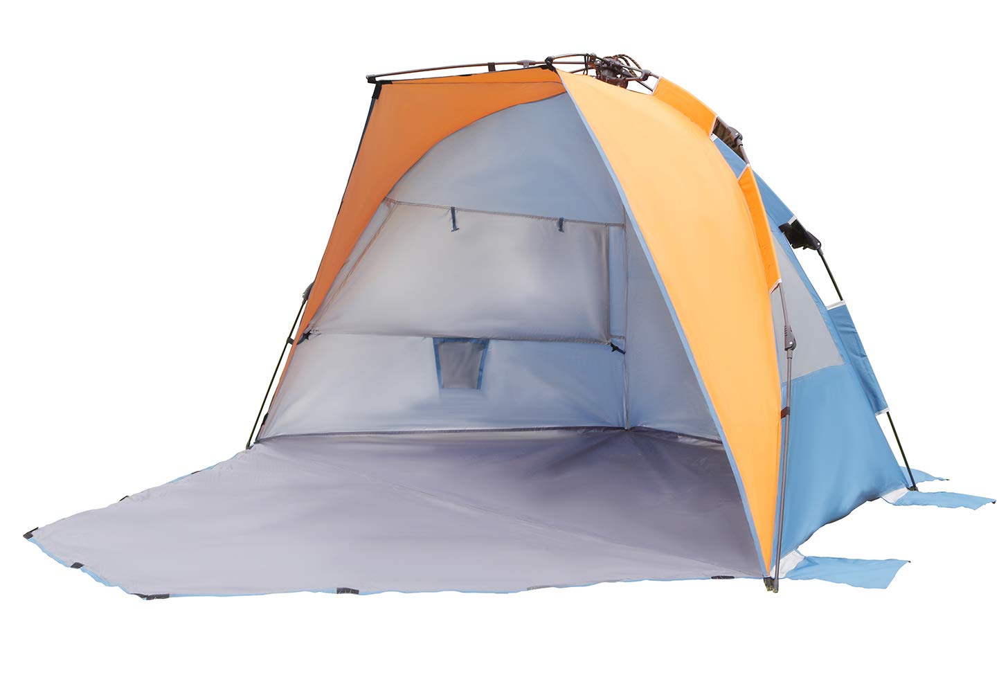 Linke Beach Tent Sun Shelter, 4 Person Easy Setup Camping Sun Shade Canopy with Carry Bag, XL Size (Orange&Blue)